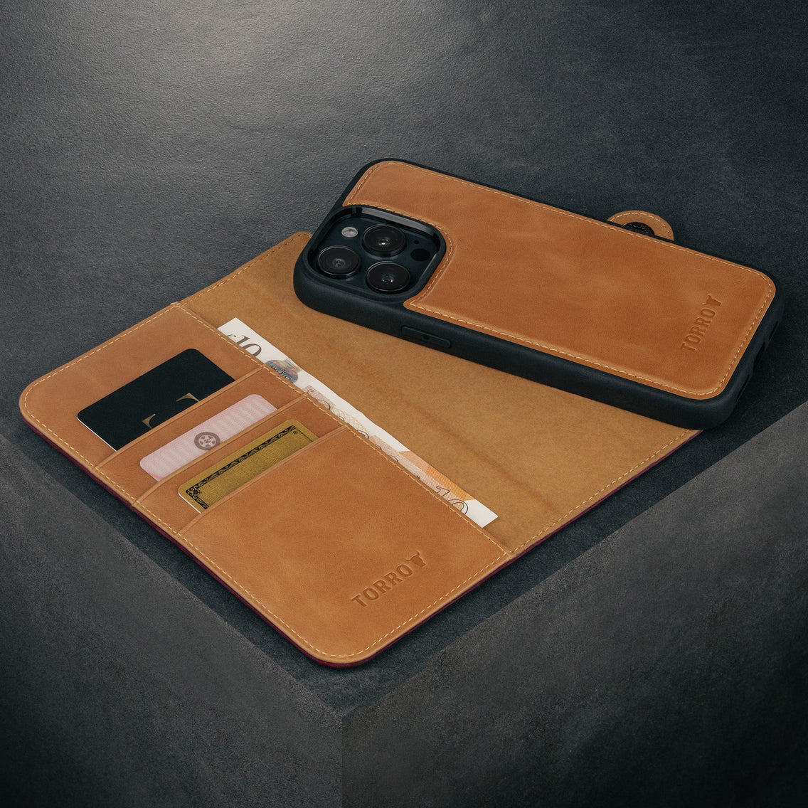 Apple iPhone 15 Pro 2-in-1 Nubuck Leather Wallet Case (with Detachable ...